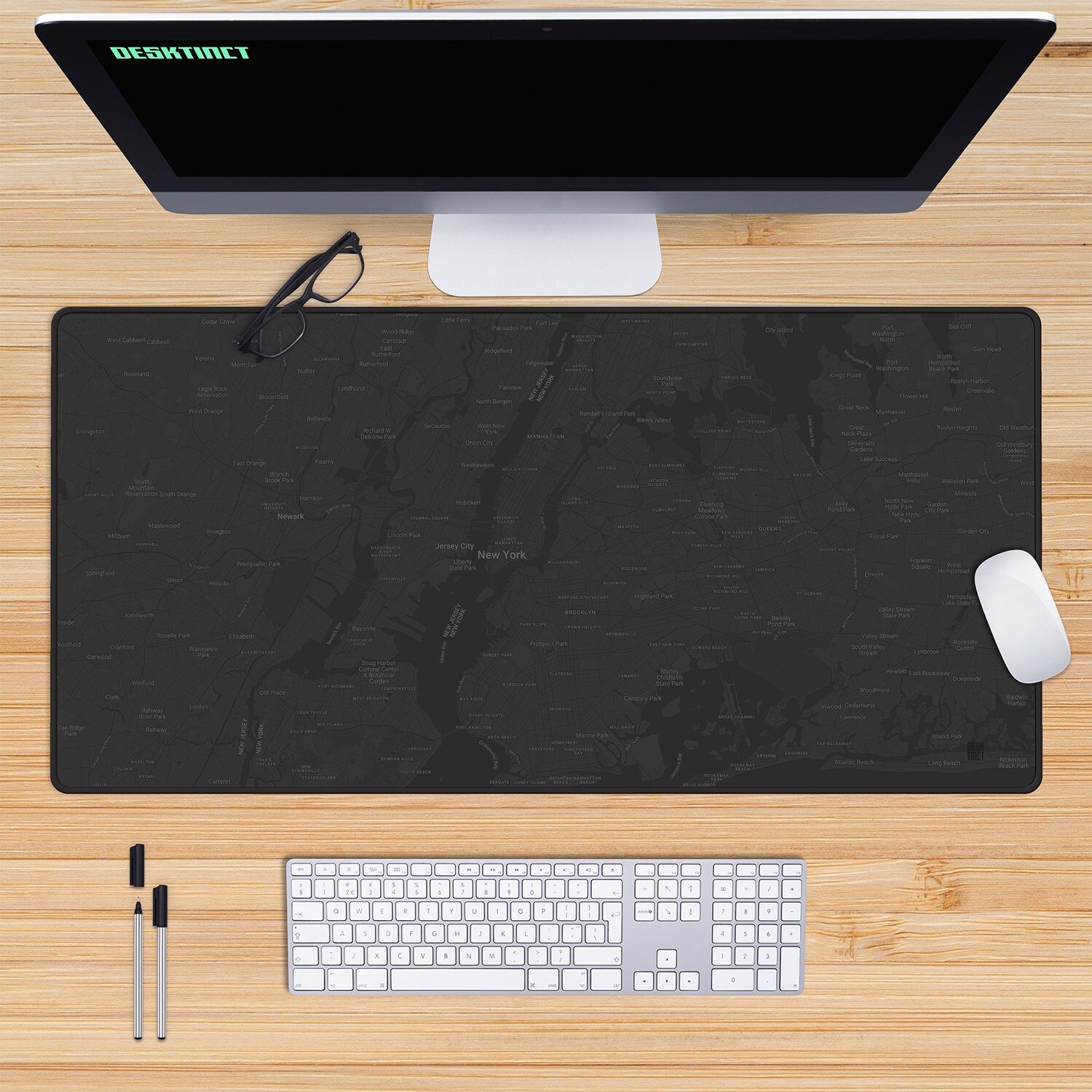 New York City Map Desk Mat, NYC, Manhattan, New Jersey, Grayscale ...