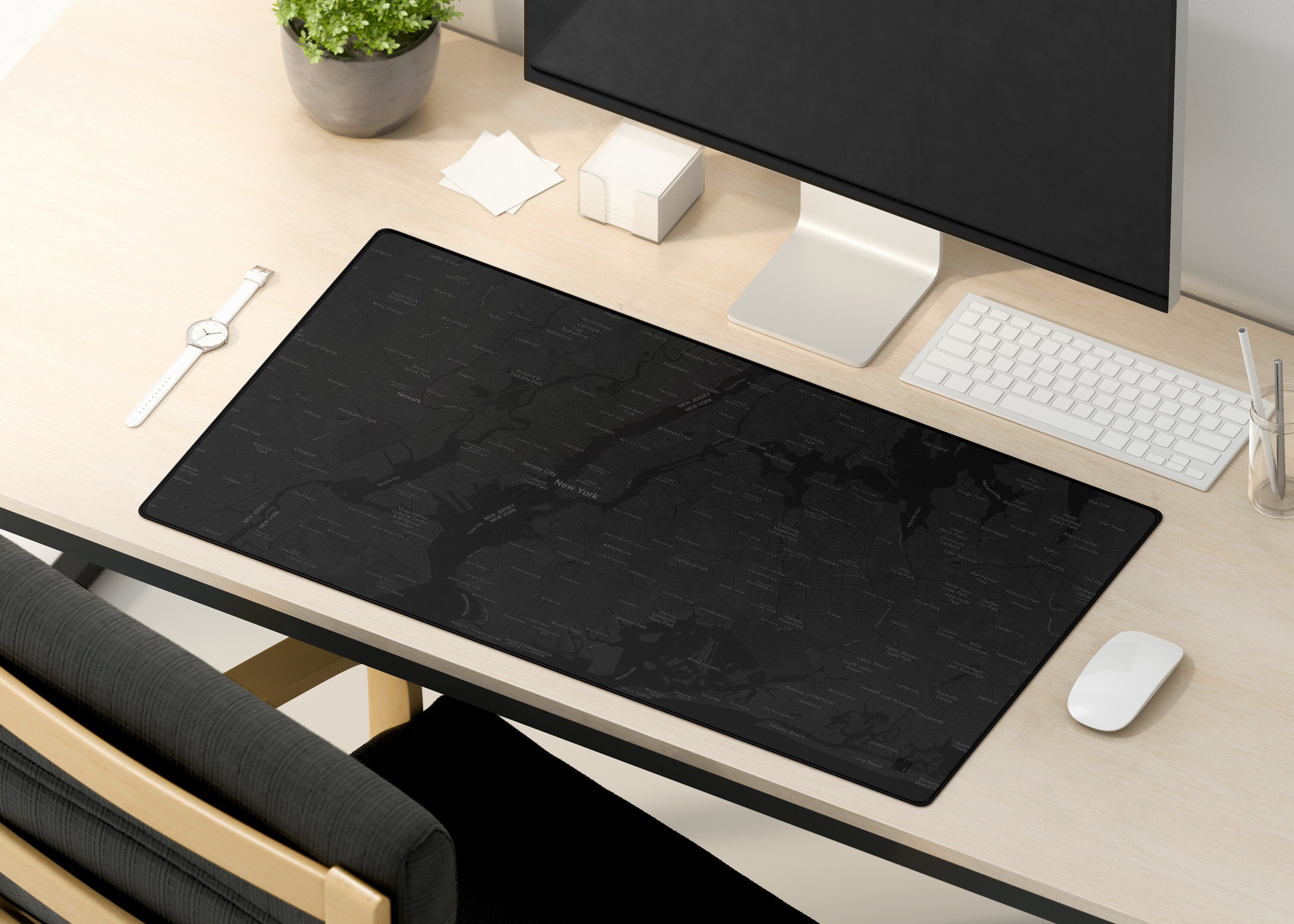 New York City Map Desk Mat, NYC, Manhattan, New Jersey, Grayscale ...