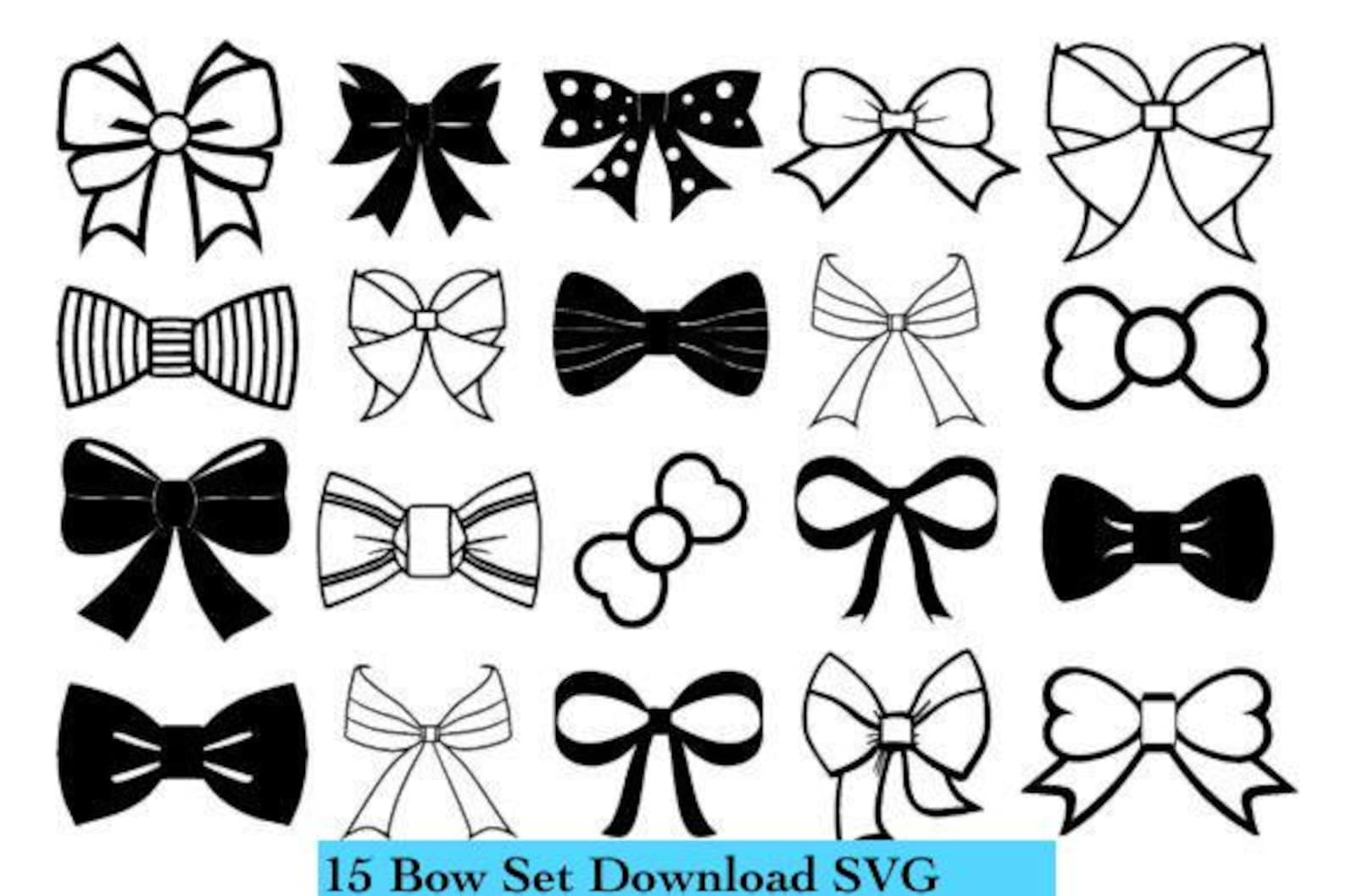 15 BOW SVG FILES Set, Bow Silhouette, Decoration Bow Svg, Laser Cut ...