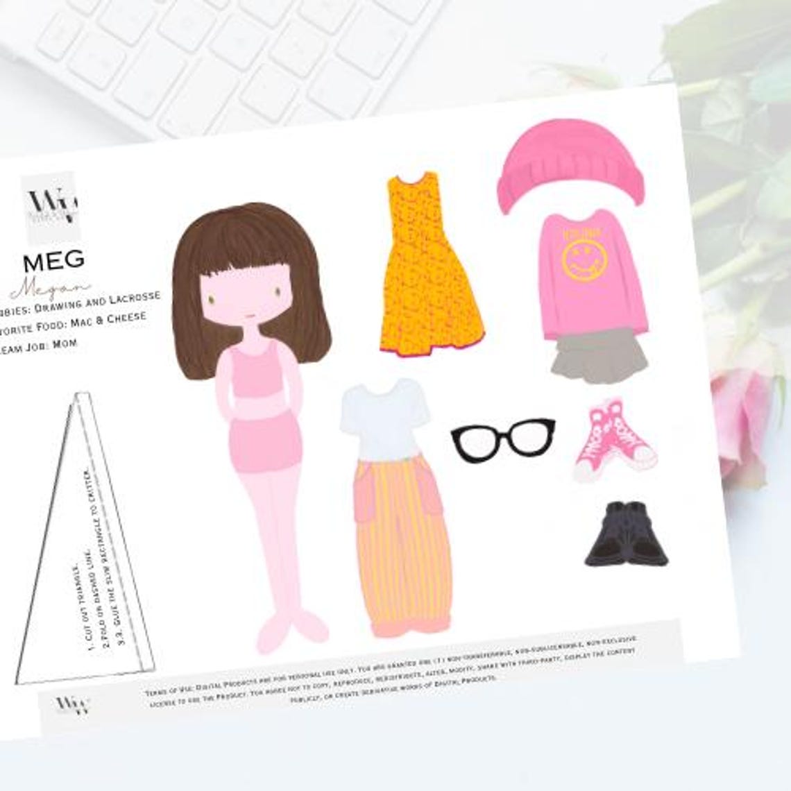 Meg Printable Paper Doll Set - Instant Download Dress up Activity PDF ...