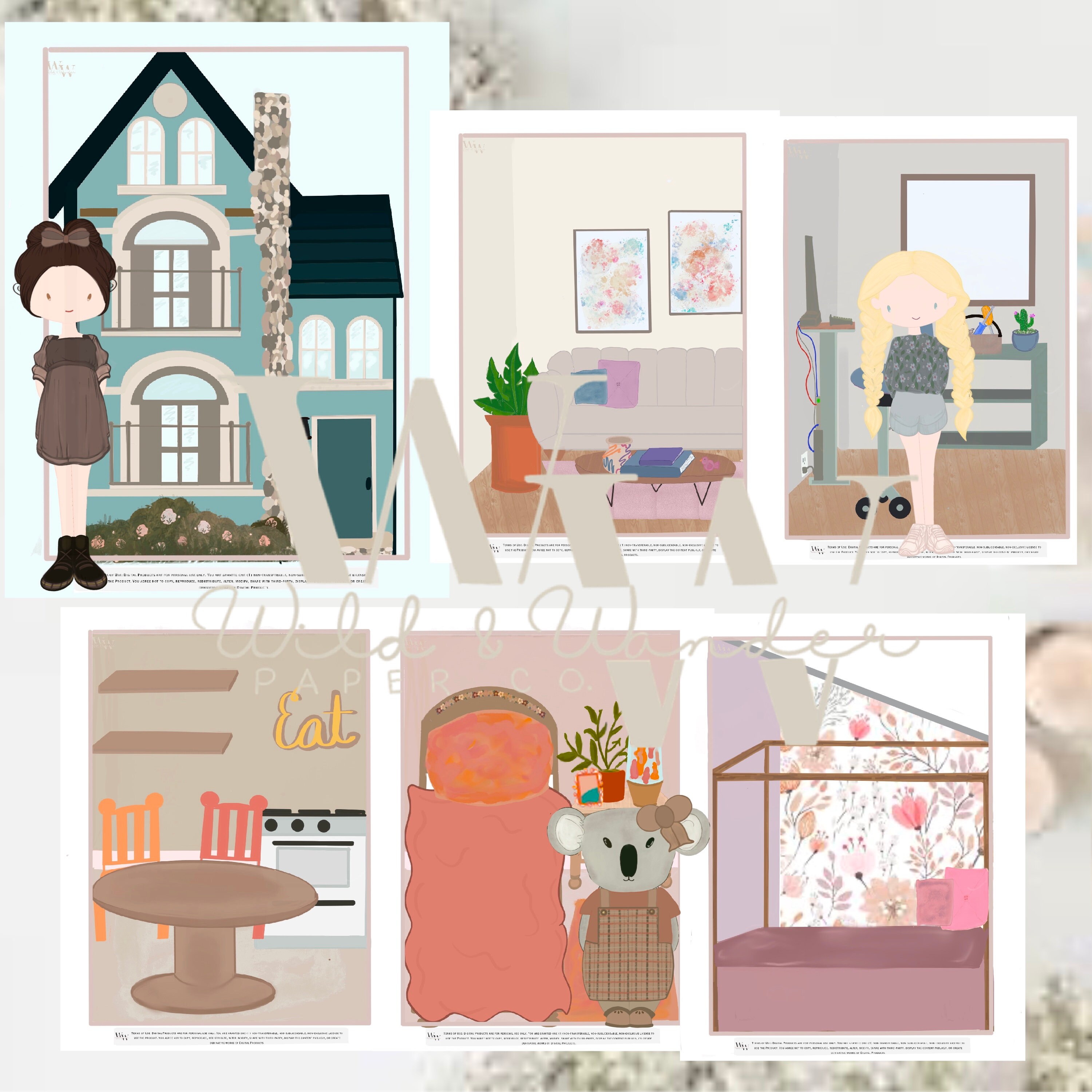 Blue Paper Doll House, Printable Paper Craft, Digital Download, Doll ...