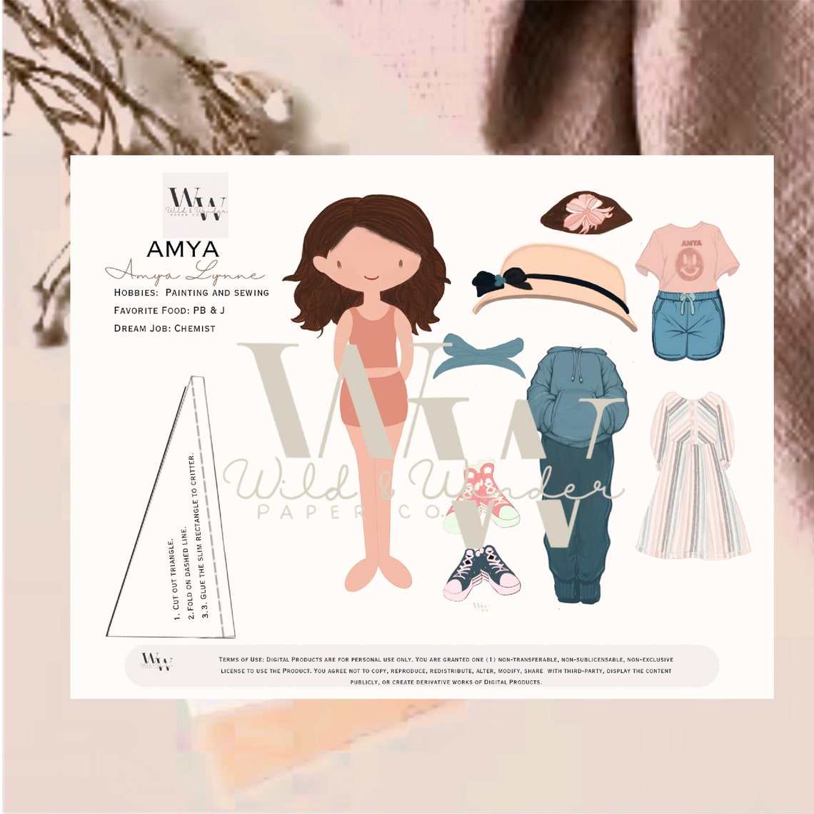 Amya Paper Doll, Printable Paper Doll Set, Kids Craft Activity, DIY ...