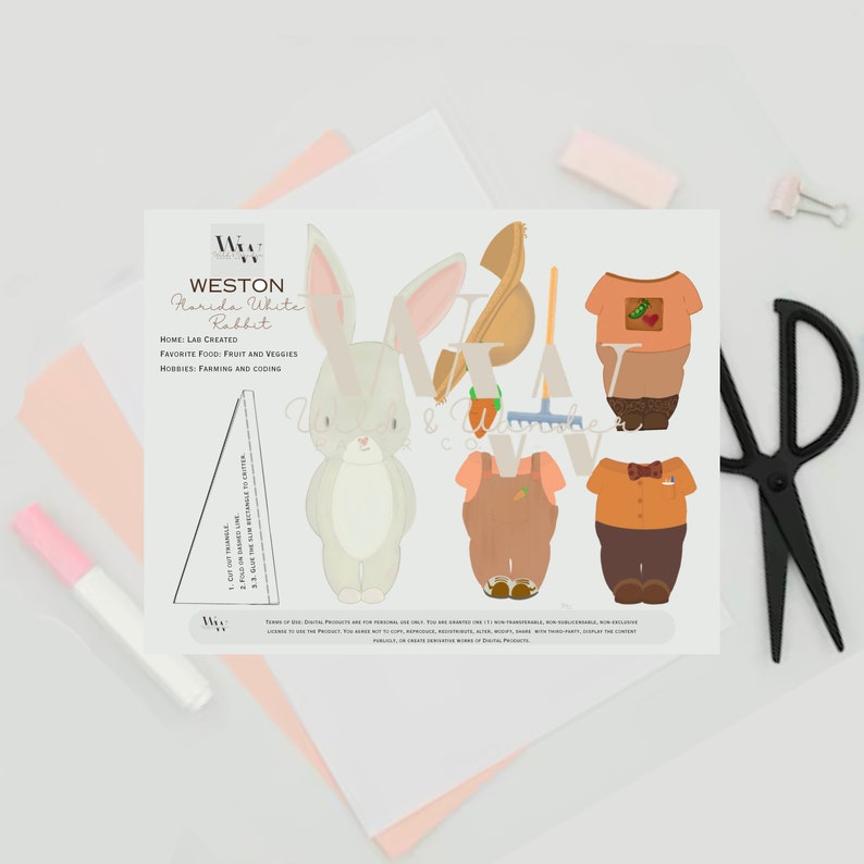 Weston- Rabbit Paper Doll Digital Download Pretend Play, Printable ...