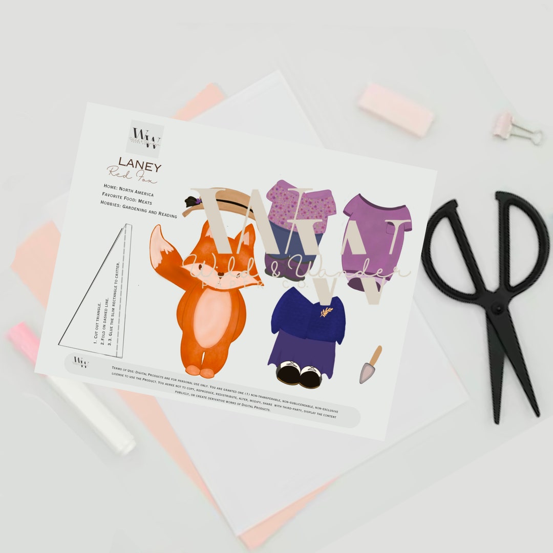 Laney Red Fox Paper Doll Digital Download Pretend Play, Printable Craft ...