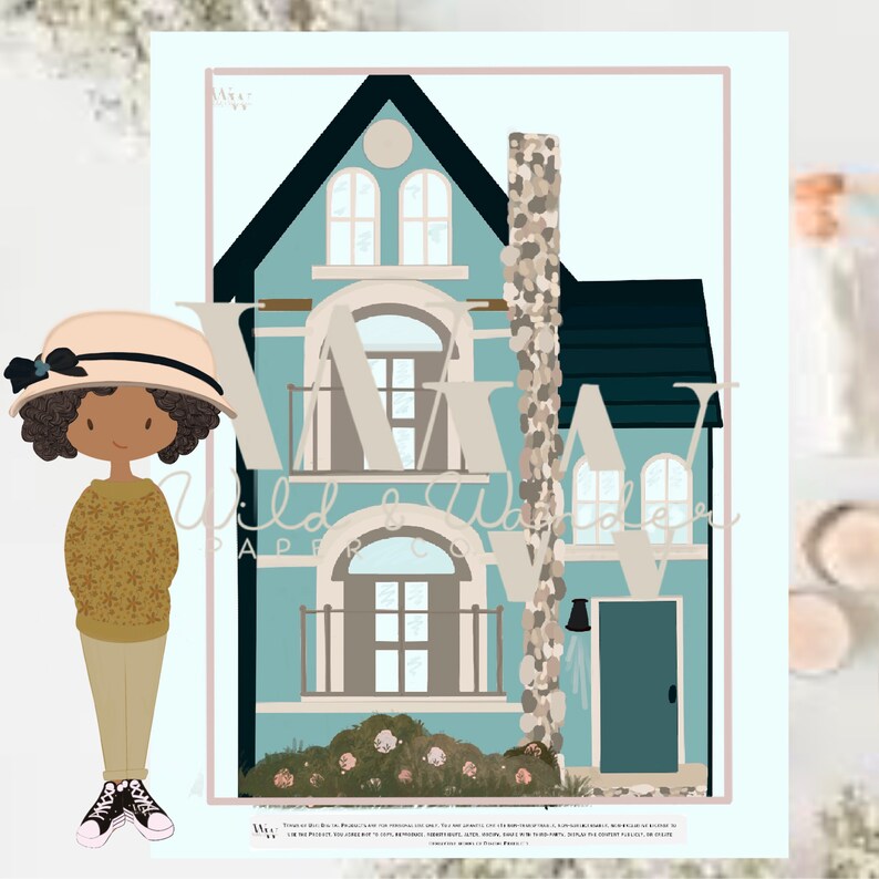 Blue Paper Doll House, Printable Paper Craft, Digital Download, Doll ...
