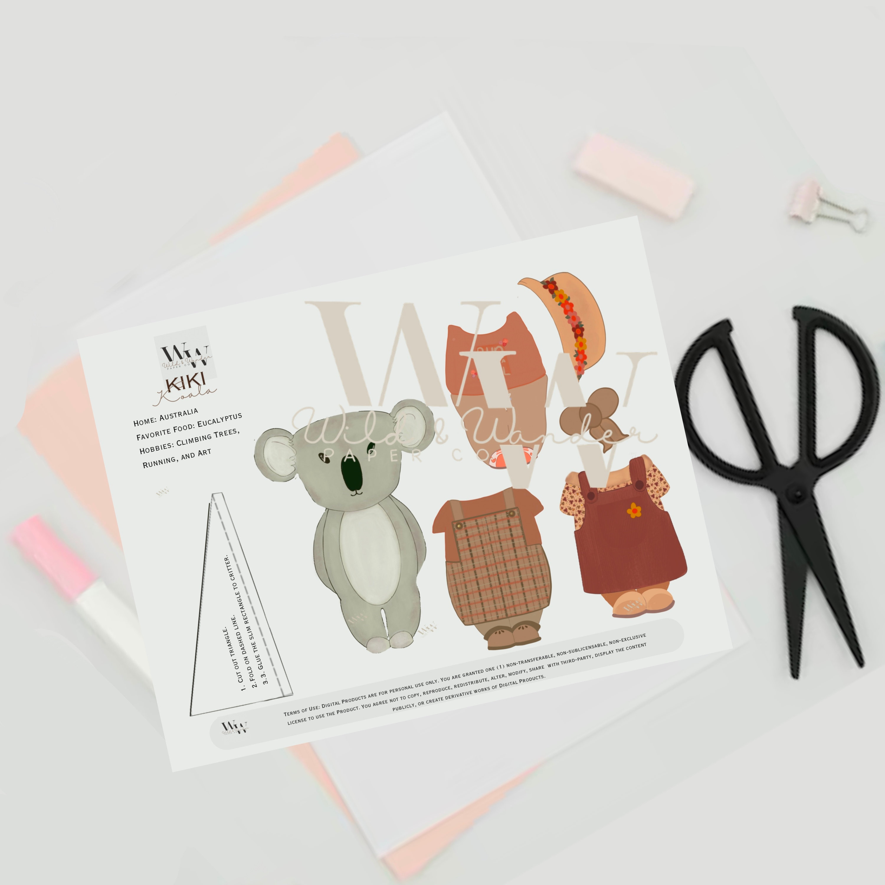 Kiki Koala Paper Doll Digital Download Pretend Play, Printable Craft ...