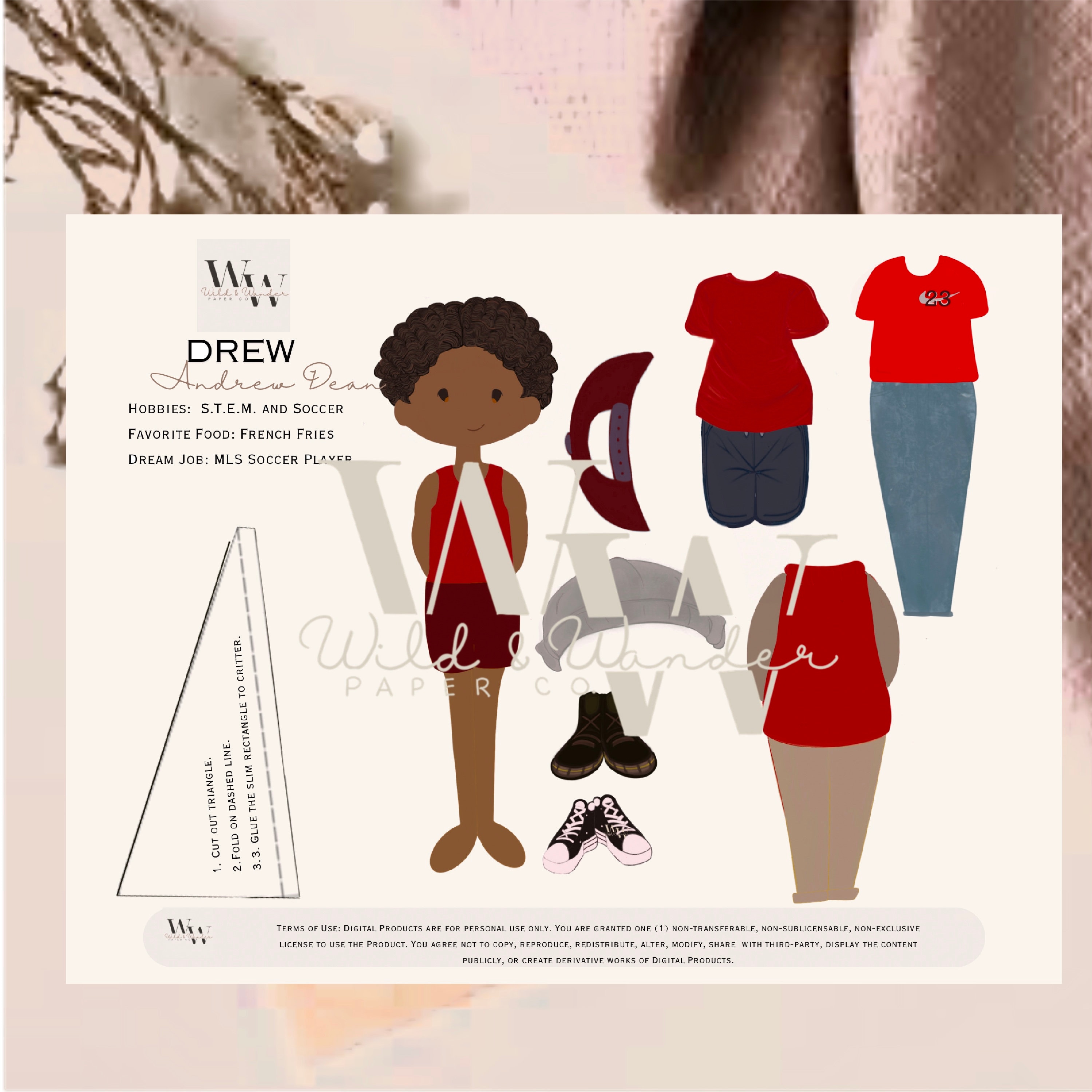 Drew- Boy Paper Doll, Digital Download Pretend Play, Printable Craft ...