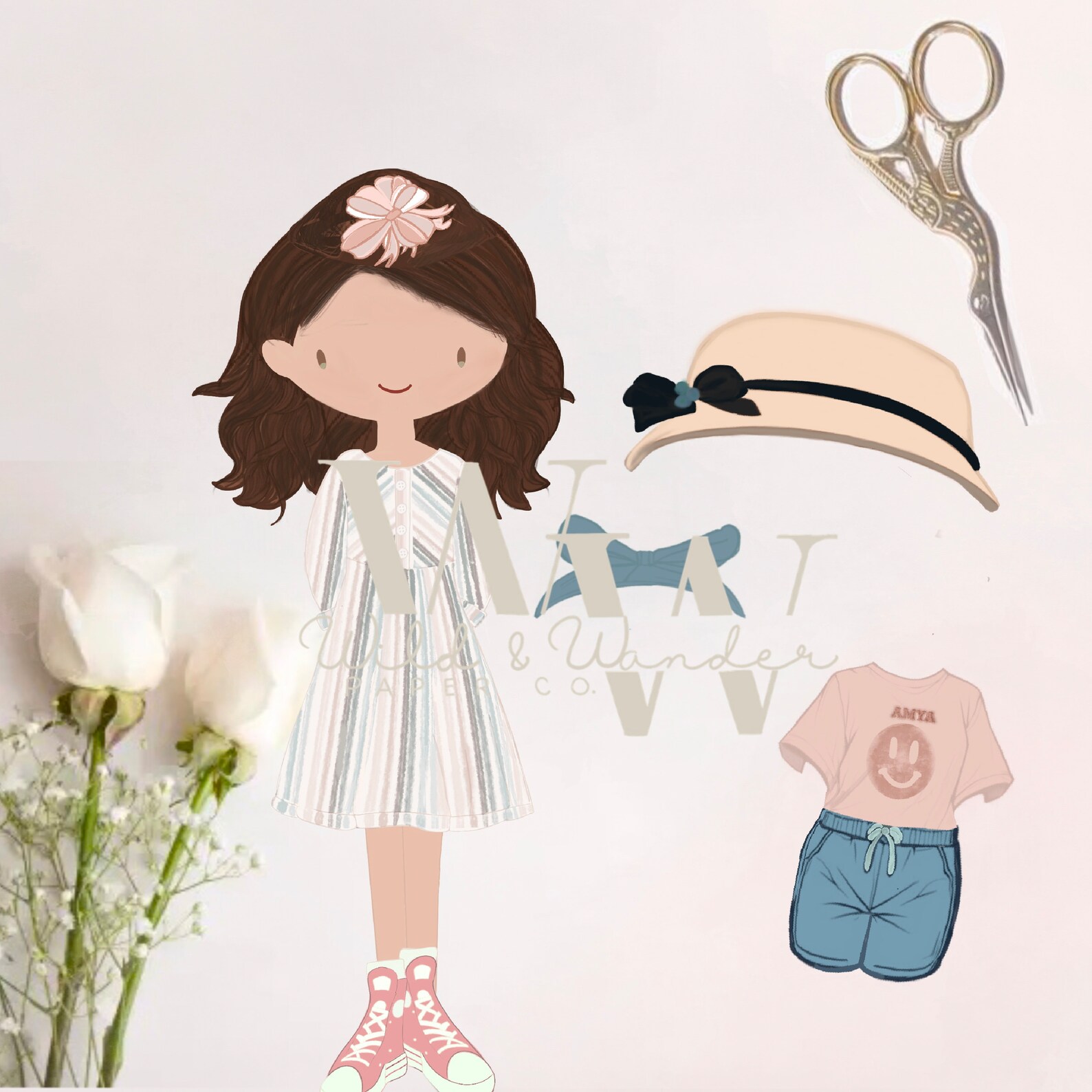 Amya Paper Doll, Printable Paper Doll Set, Kids Craft Activity, DIY ...