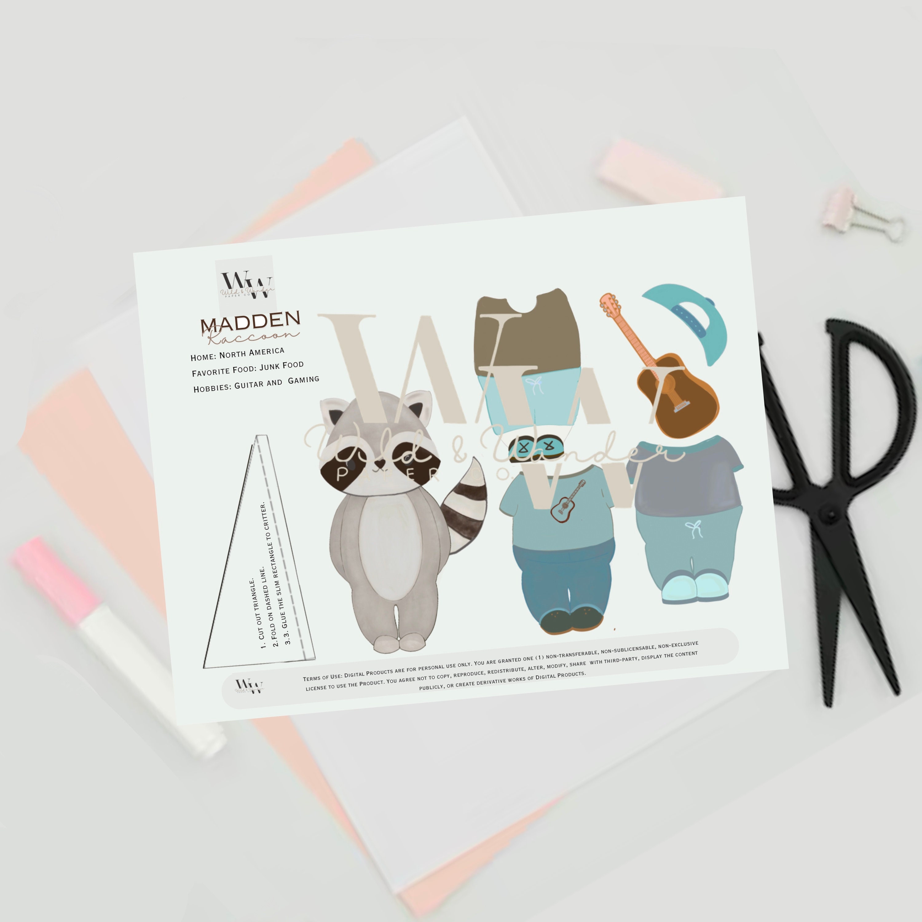 Madden the Raccoon Paper Doll – Printable Pretend Play Craft (digital ...