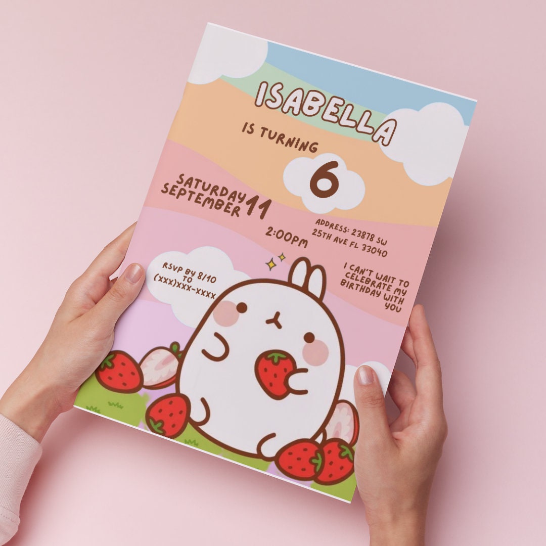 Editable Molang Invitation, Birthday Invitation Template, Canva ...