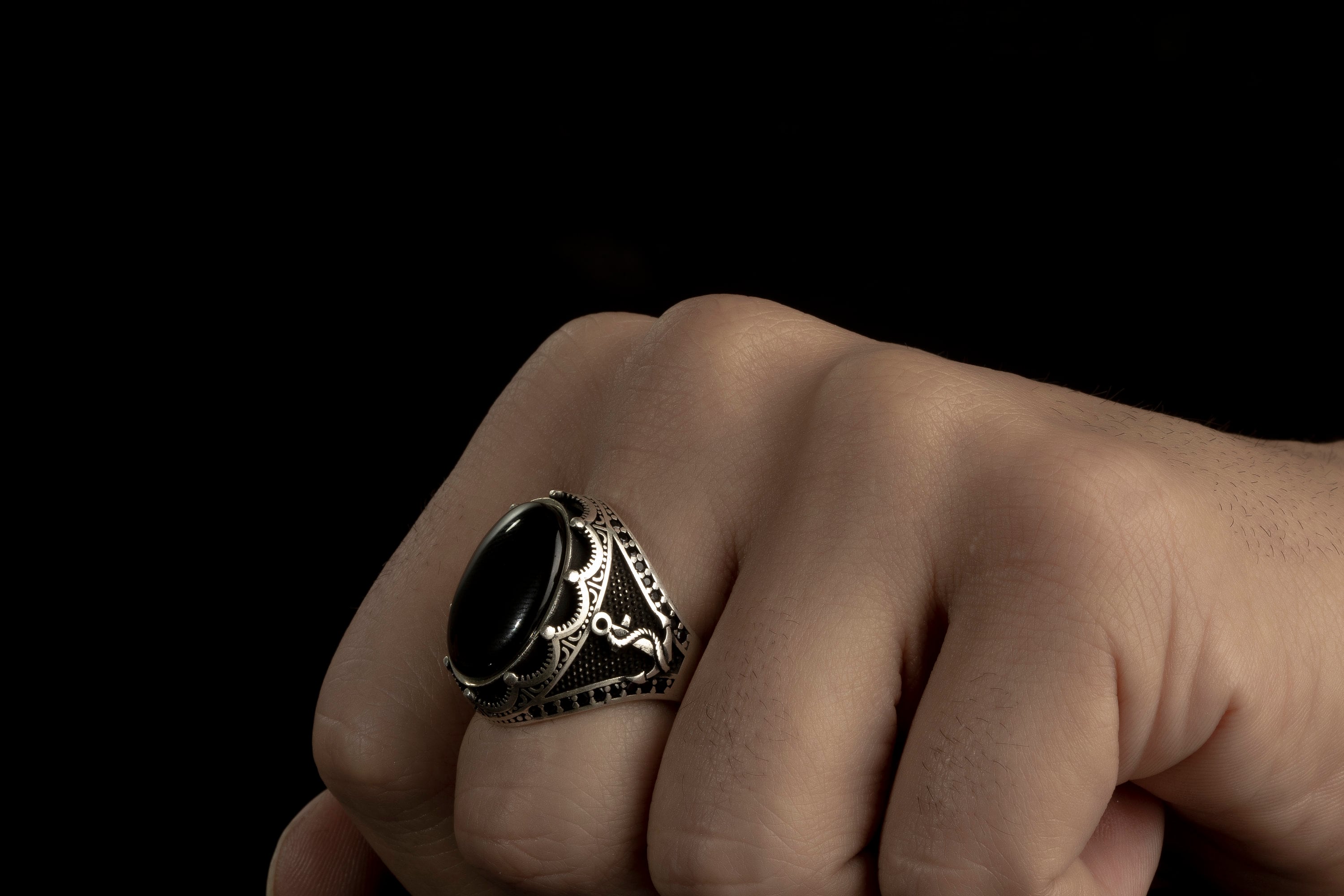 Handmade 925 Sterling Silver Men's Black Onyx Ring, Silver Black Ring ...