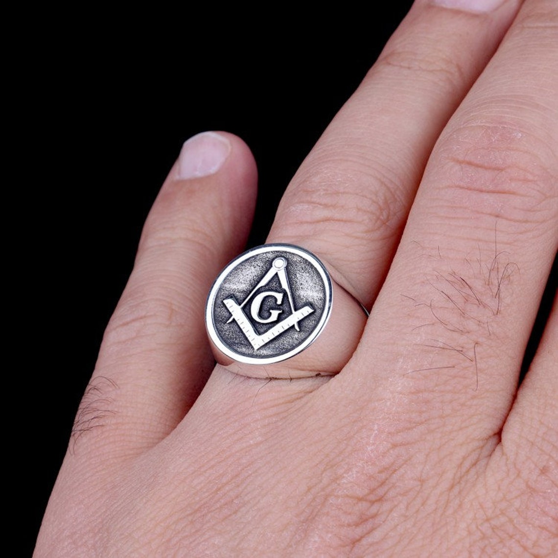 Sterling Silver Mens Masonic Design Ring, Fraternity Ring, Masonic ...