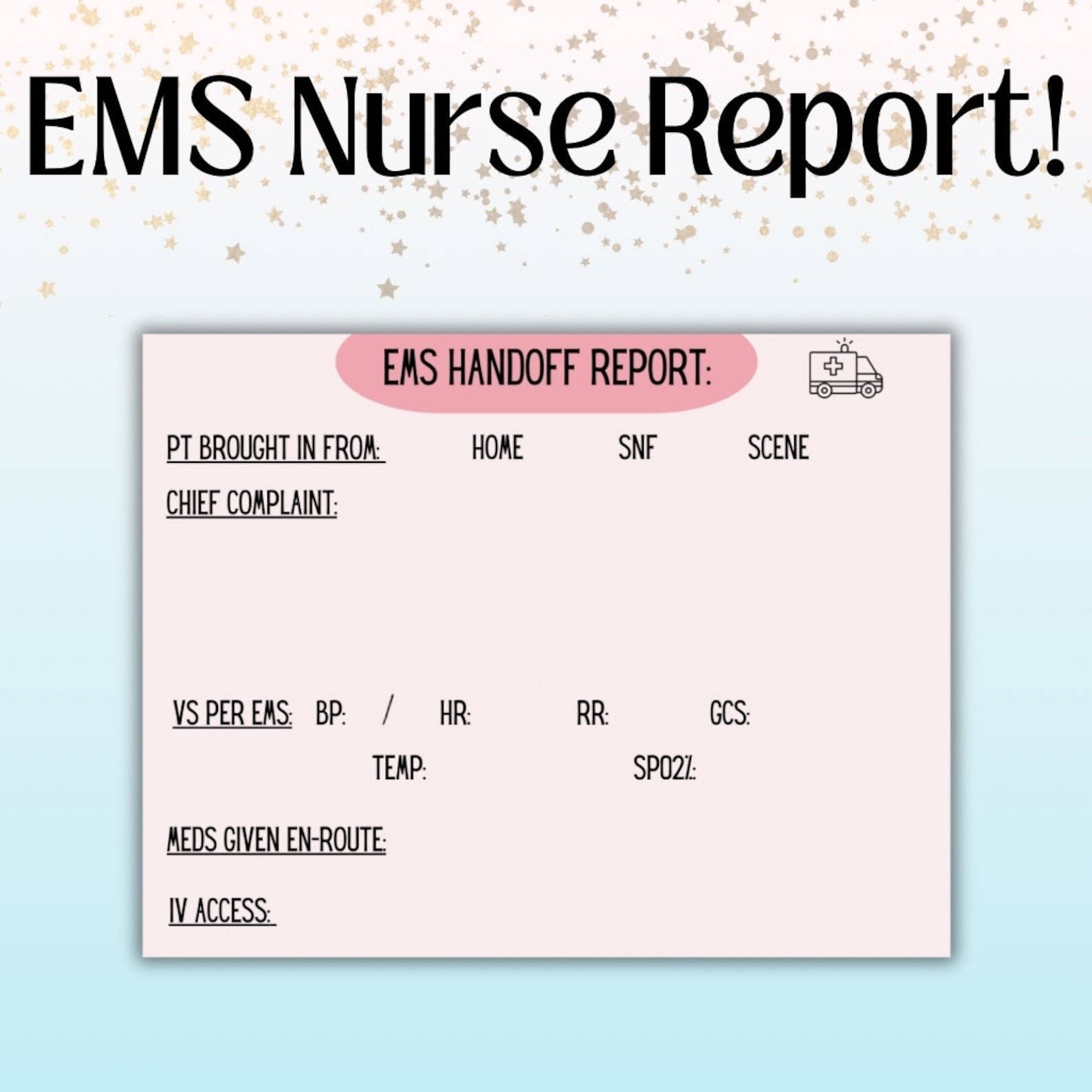 Nurse Report Sheet Printable, Handoff Report, EMS Handoff, Nursing Note, Nurse, Nursing Student ...