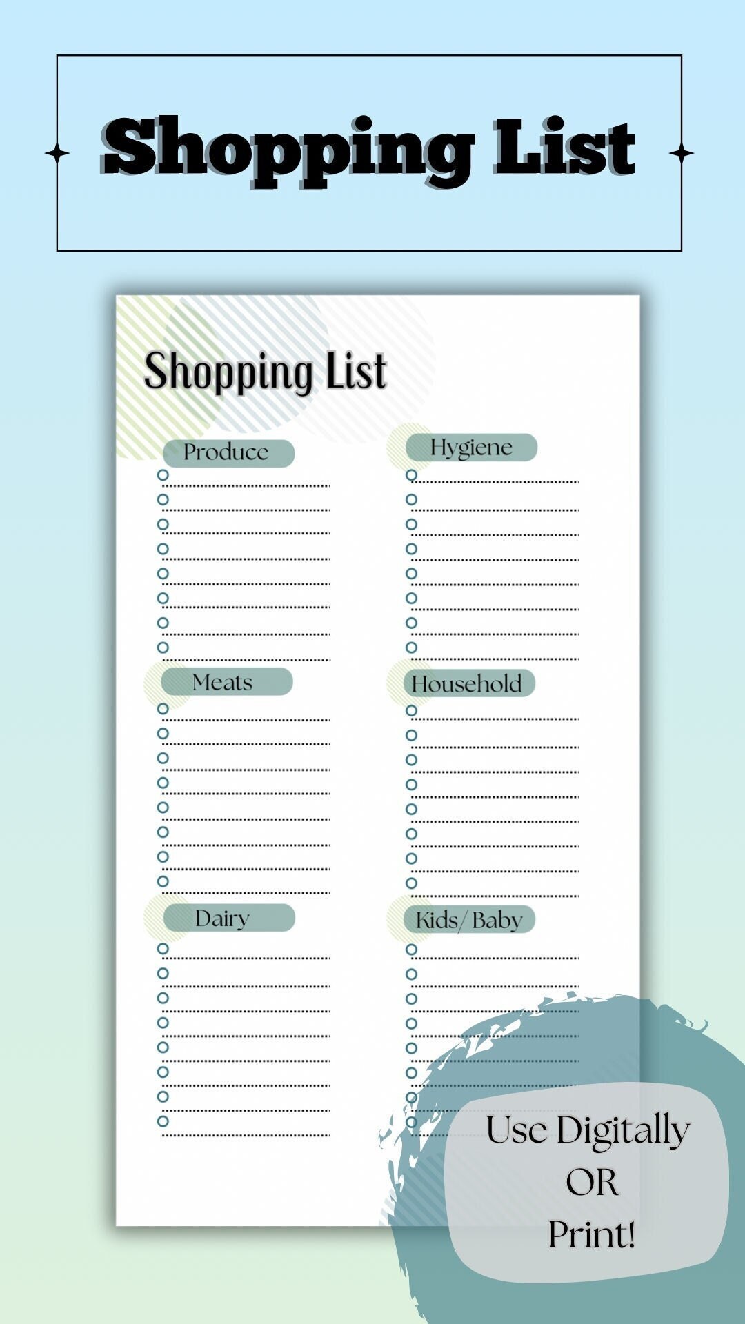 Shopping List Printable, Shopping List Digital, Grocery List, Grocery ...