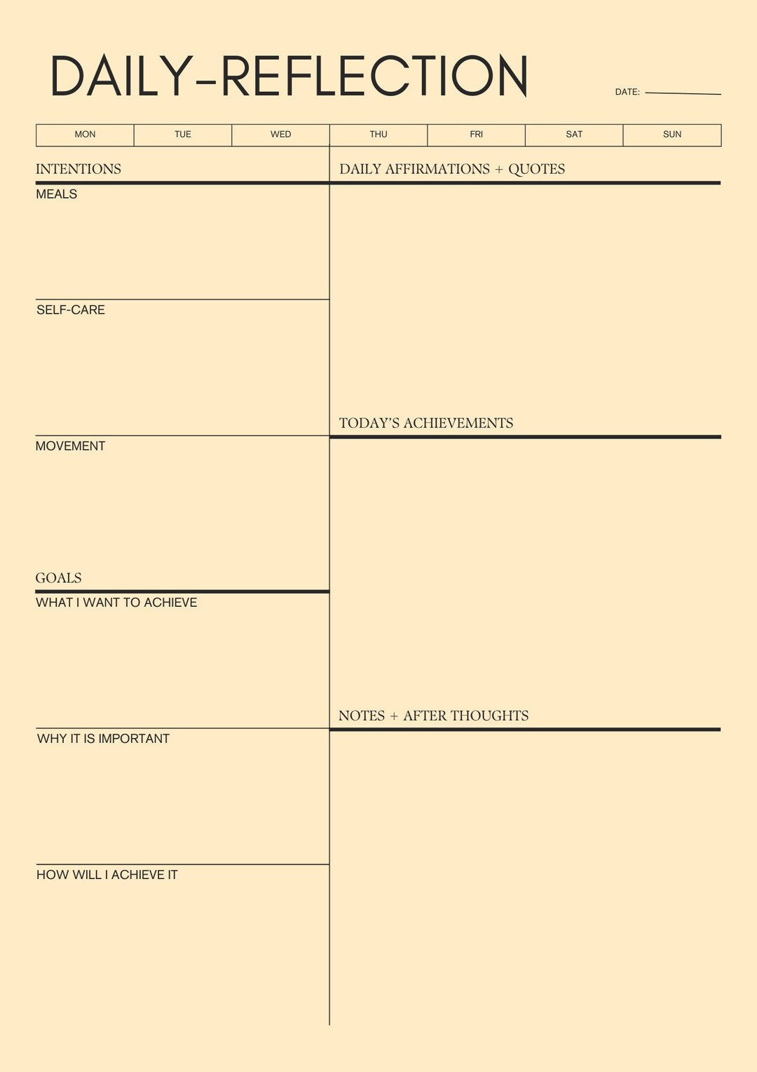 Daily Reflection Printable, Daily Planner, Self-reflection, Wellbeing ...