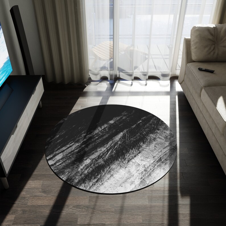Modern Stone Granite Round Rug, Living Room Decor, Black, Gray, Elegant ...