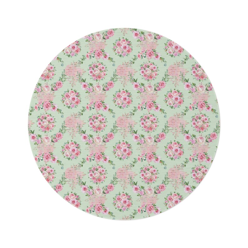 Shabby Chic Floral Round Rug, Green, Pink, Roses, 60 X 60, Nursery ...