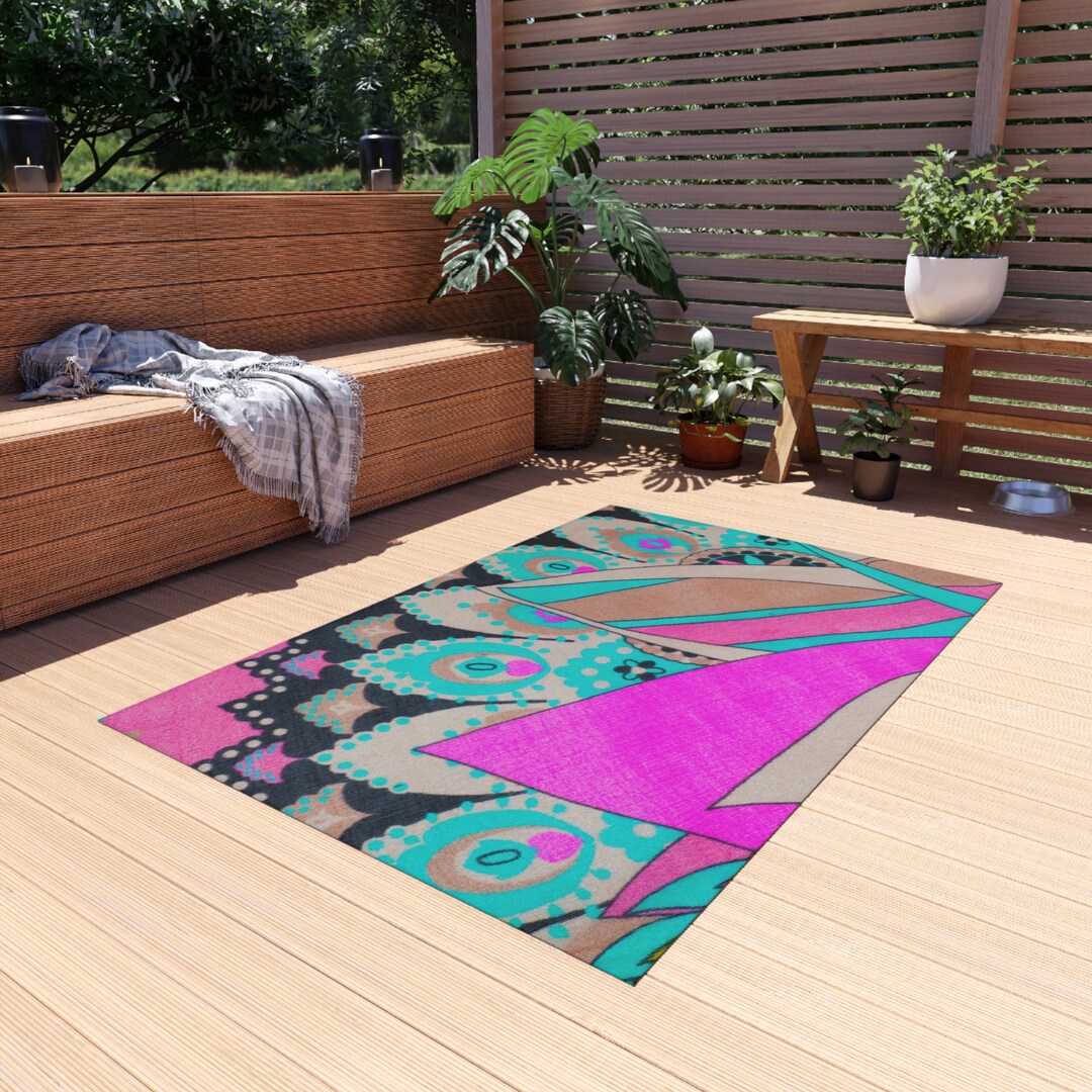 Bright Colorful Abstract Modern Outdoor Rug, Available in Different ...