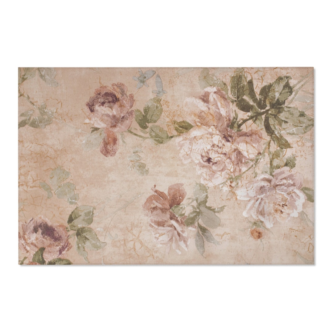 Taupe Blush Pink Mauve Floral Area Rug Mat, Available in 3 Different ...