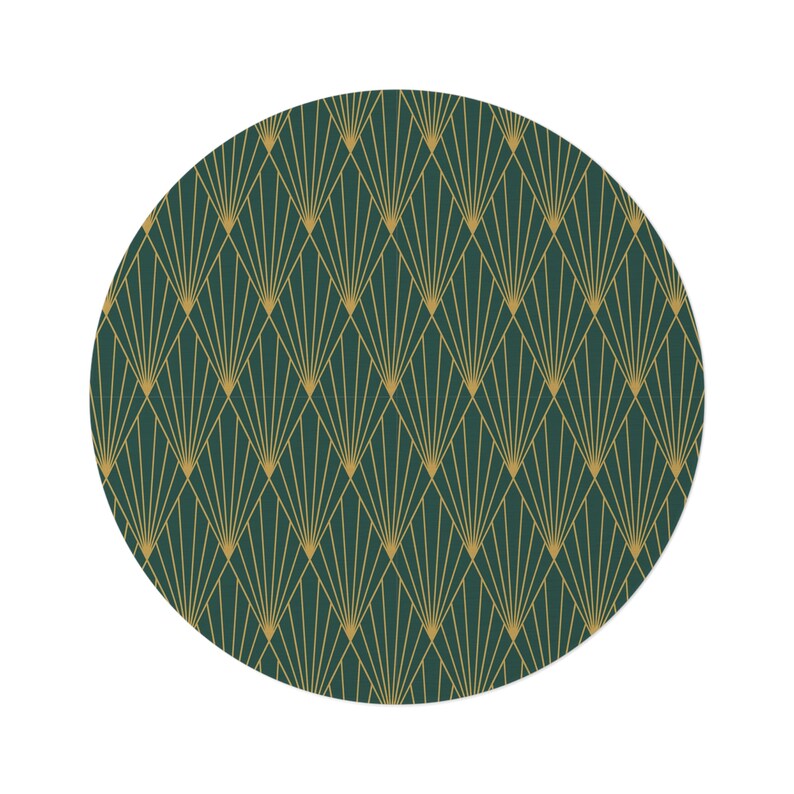 Dark Green Art Deco Geometrical Round Area Rug, Living Room Rug ...