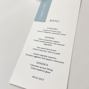 Printed Menu With Name Cards, Handmade Chiffon Ribbon, 4x9 Catering ...