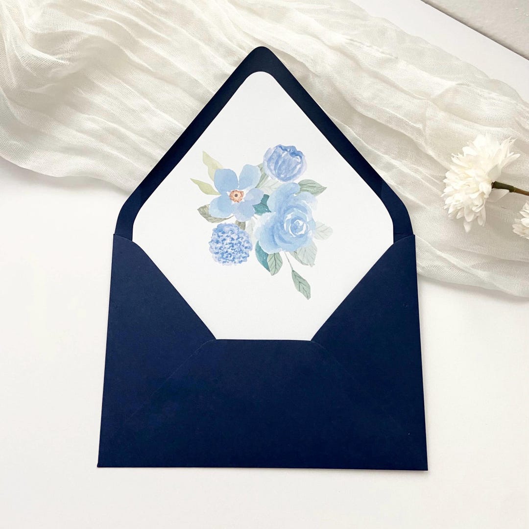 Dusty Blue Envelope Liners for A7 Wedding Envelopes, Floral Blue ...