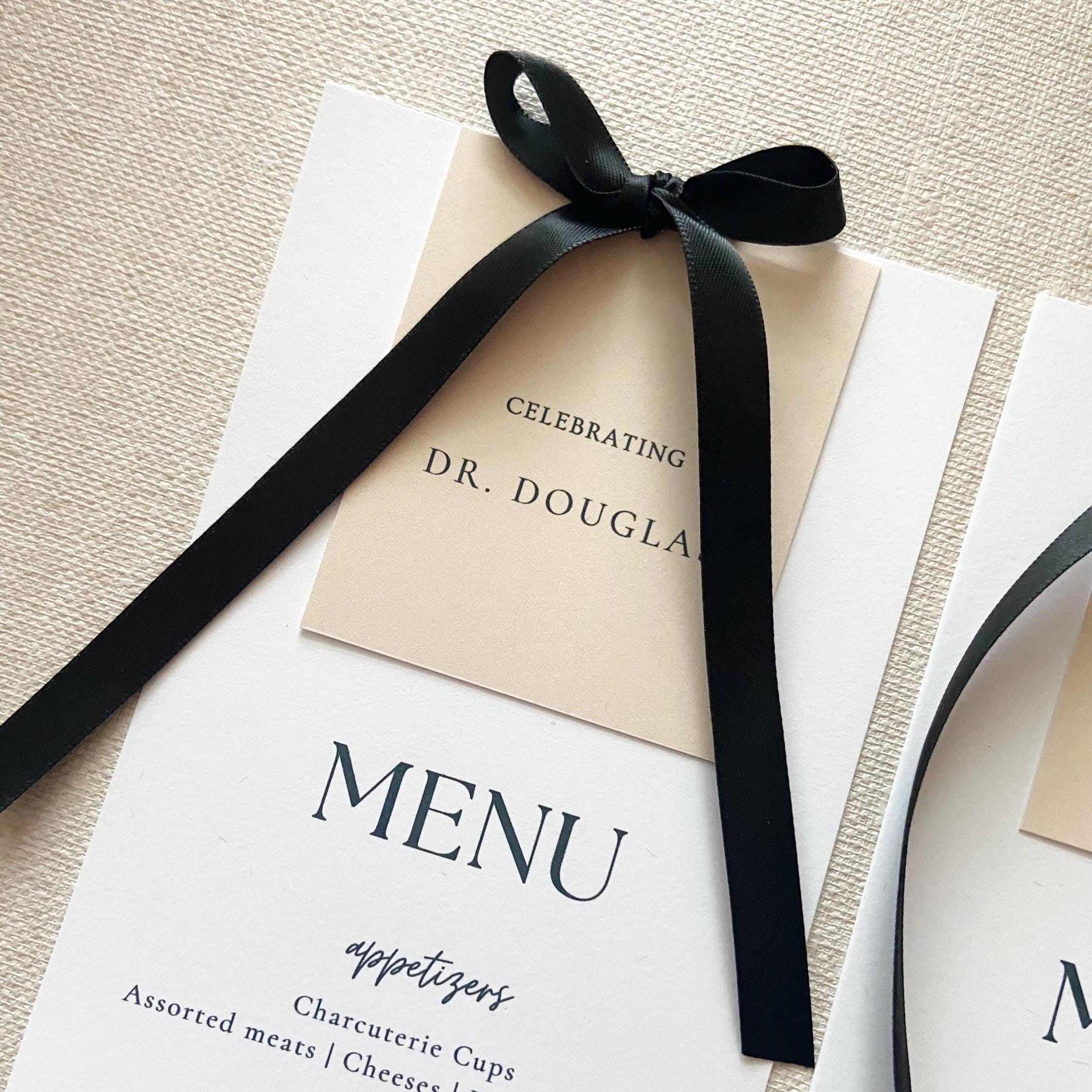 Elegant Menu Cards & Name Tag, Satin Ribbon, for Rehearsal Dinner ...