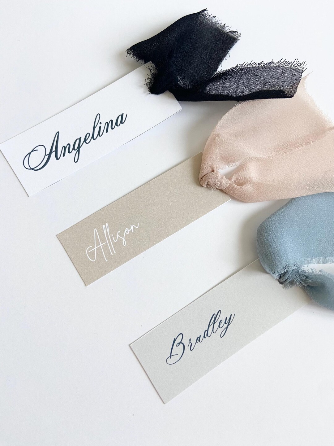 Place Cards With Chiffon Ribbon for Weddings, Printed Name Tags, Name ...