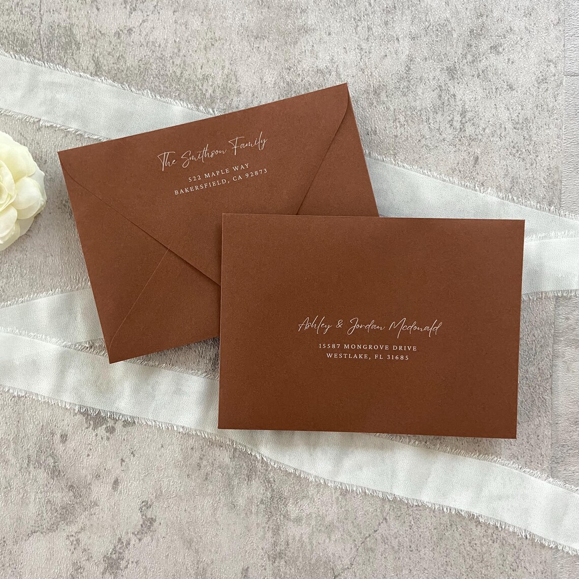 Terracotta A7 Envelopes, White Ink Address Printing, Addressed ...