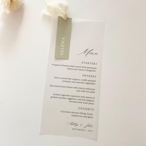 Vellum Dinner Menus With Chiffon Ribbon, Place Card Name Tags, 4x9 ...