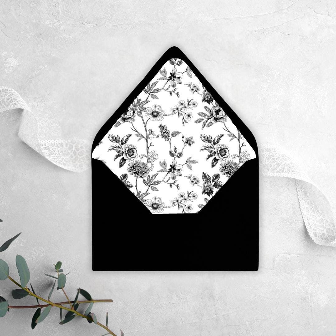 Black Toile Envelope Liners for A7 V Flap Wedding Envelopes, Moody ...