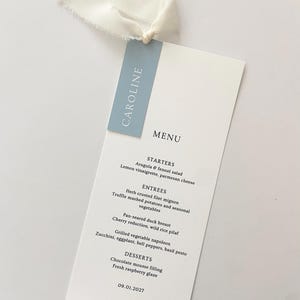 Printed Menu With Name Cards, Handmade Chiffon Ribbon, 4x9 Catering ...