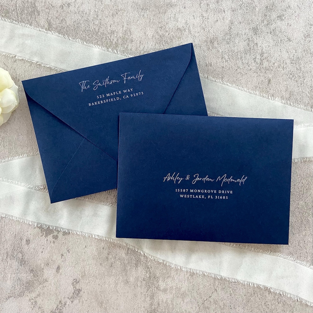 Navy Blue A7 Envelopes, White Ink Address Printing, Addressed Envelopes ...