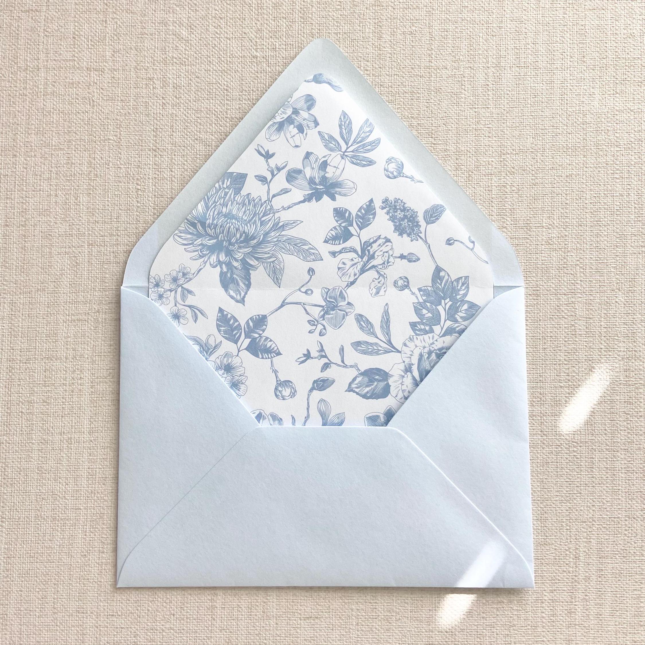 Blue Floral Envelope Liners for A7 V Flap Wedding Envelopes, French ...