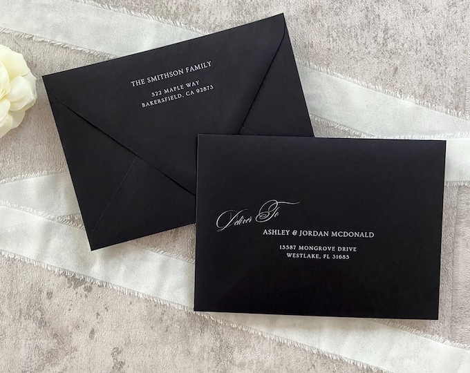 Black Envelopes, White Ink Printing, A7 Envelope Addressing for 5x7 ...