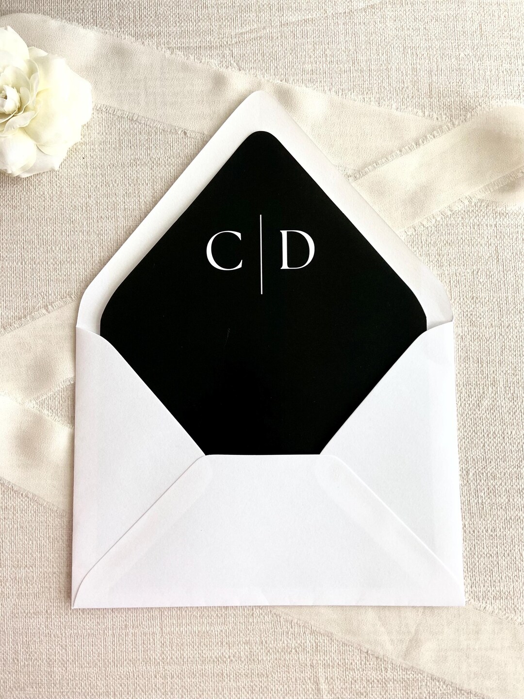 Black Monogram Envelope Liners for A7 5x7 Wedding Envelopes, Custom ...