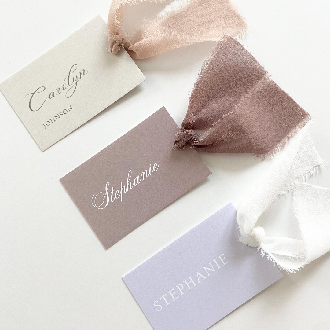 Place Cards With Chiffon Ribbon, 3x2 Inches Printed Name Tags, Name ...