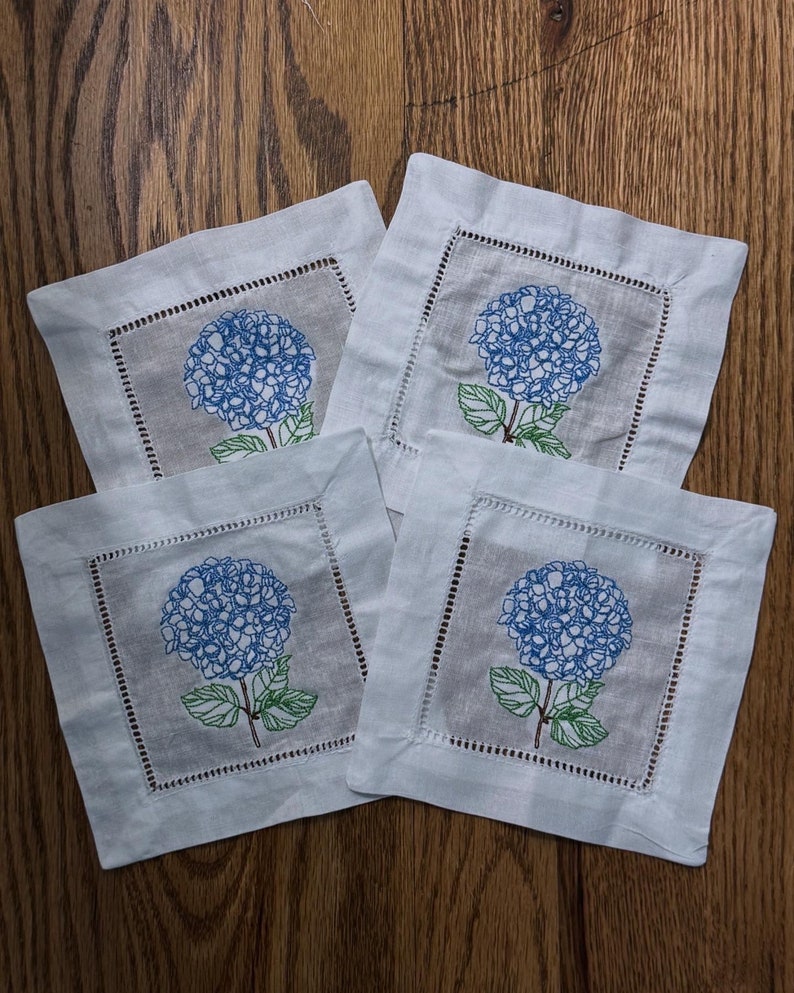 Embroidery Hydrangea Cocktail Napkins, Hydrangea, Personalized Cloth ...