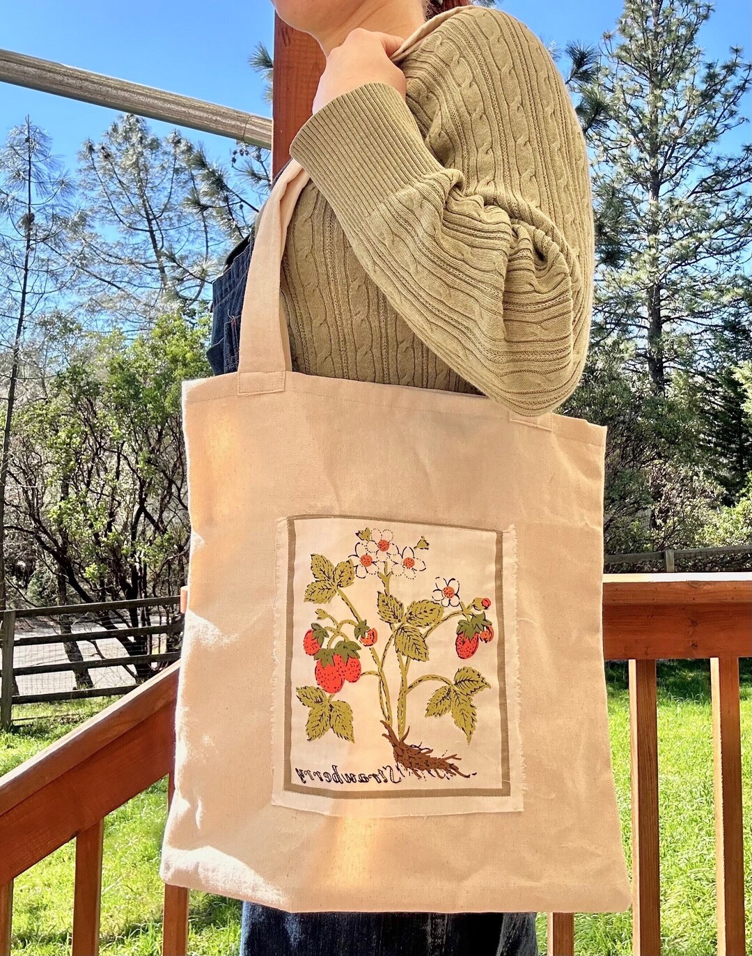 Canvas Strawberry Tote Bag For Strawberry Lover Aesthetic Tote Bag