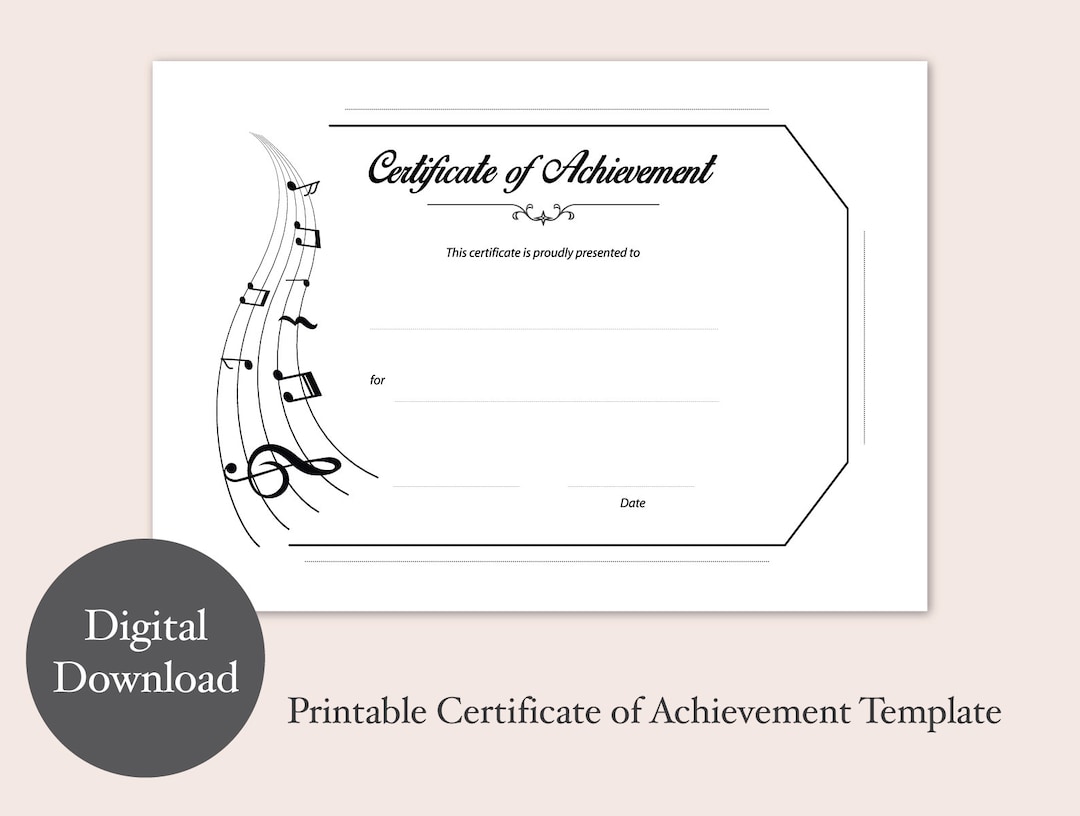 Printable Music Certificate of Achievement Template, Printable A4 and ...