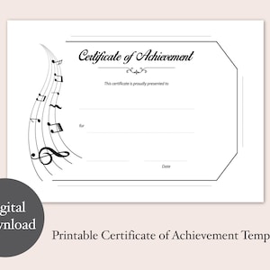 Printable Music Certificate of Achievement Template, Printable A4 and ...
