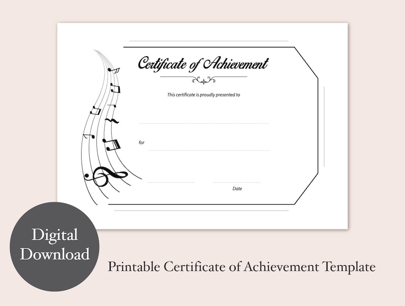 Printable Music Certificate of Achievement Template, Printable A4 and ...