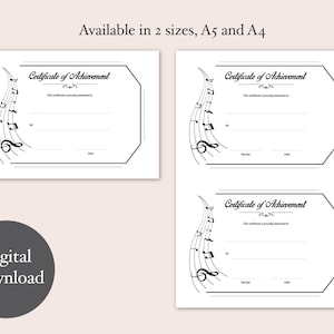Printable Music Certificate of Achievement Template, Printable A4 and ...