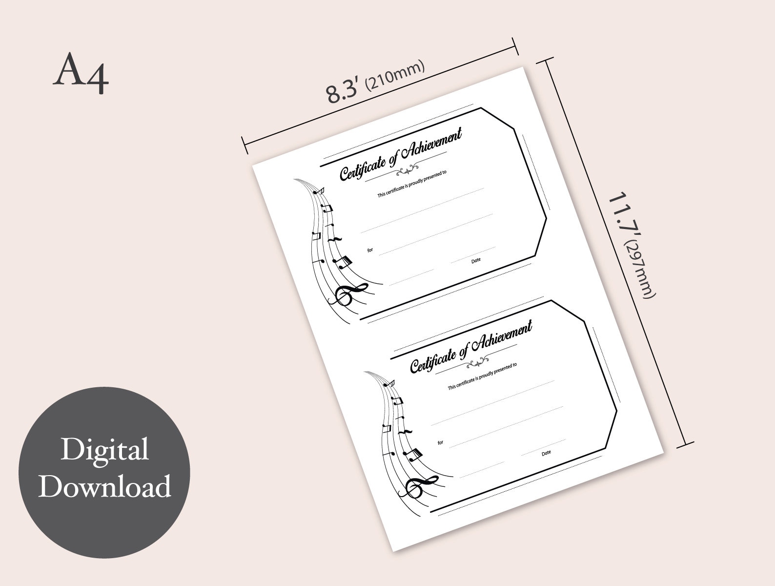 Printable Music Certificate of Achievement Template, Printable A4 and ...