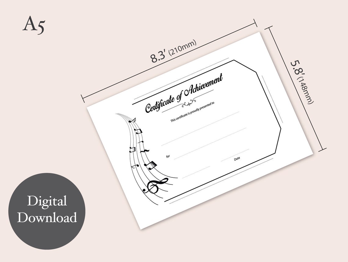 Printable Music Certificate of Achievement Template, Printable A4 and ...