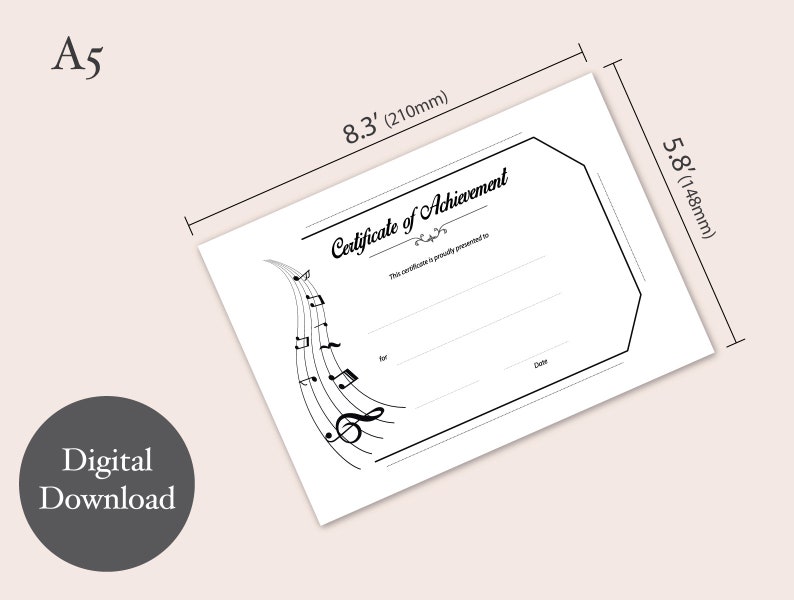 Printable Music Certificate of Achievement Template, Printable A4 and ...
