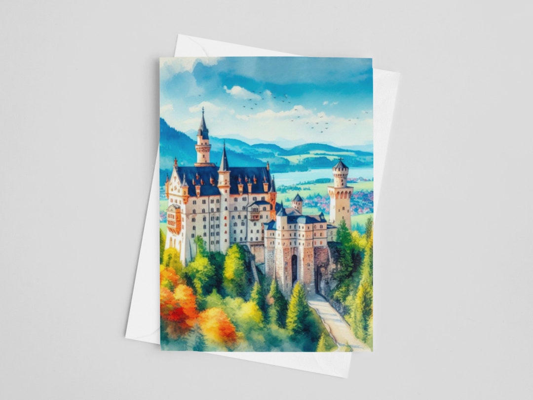 Neuschwanstein Castle Watercolor Greeting Cards, 5 X 7 Greeting Card ...