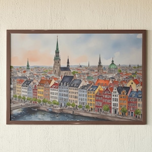Copenhagen Watercolor Art Print - Denmark, City Wall Art, Copenhagen ...