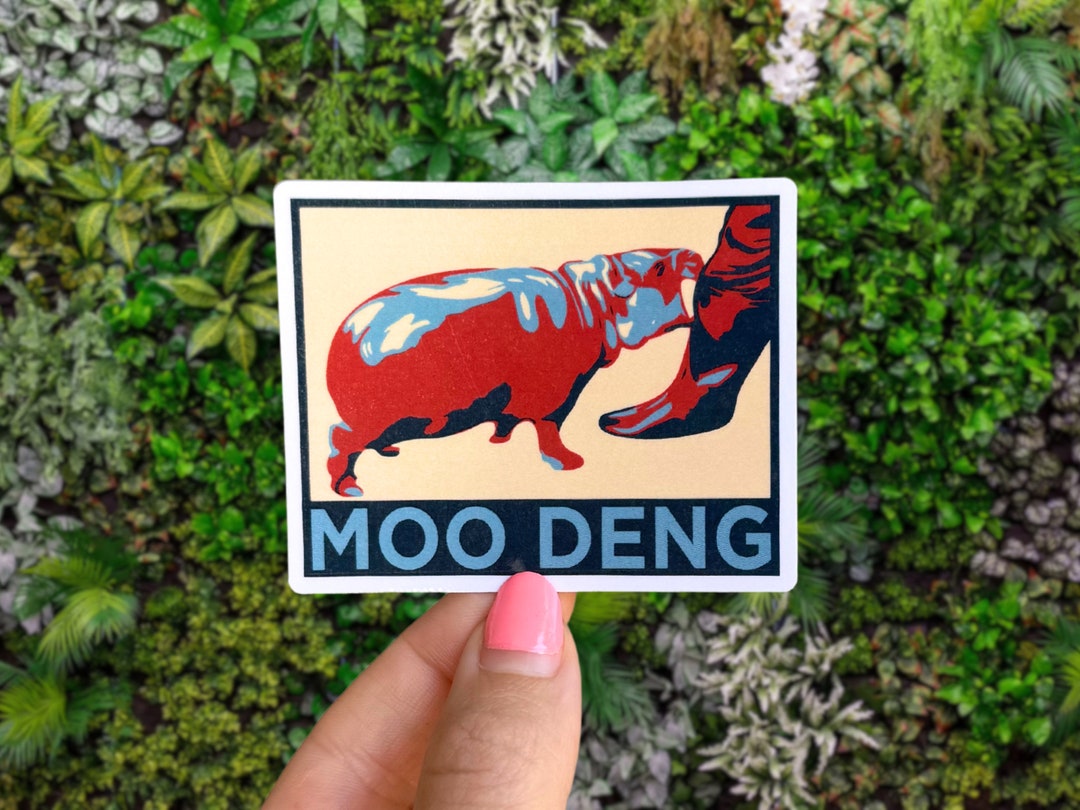 Moo Deng Sticker - Baby Pygmy Hippo, President, Trendy, Baby Hippo ...