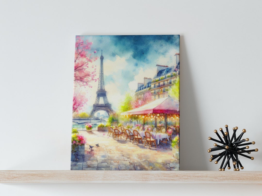 Paris Watercolor Art Canvas - Paris Wall Art, Cityscape Painting ...
